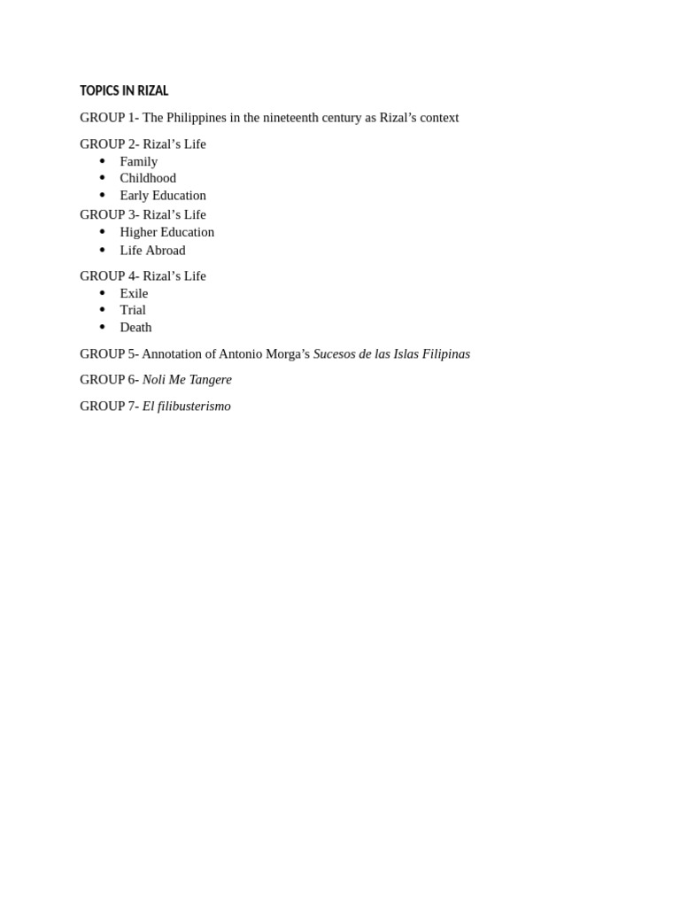 Topics in Rizal | PDF | Social Science