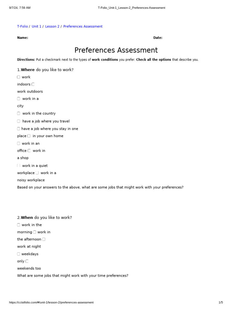 Preferences-Assessment | PDF