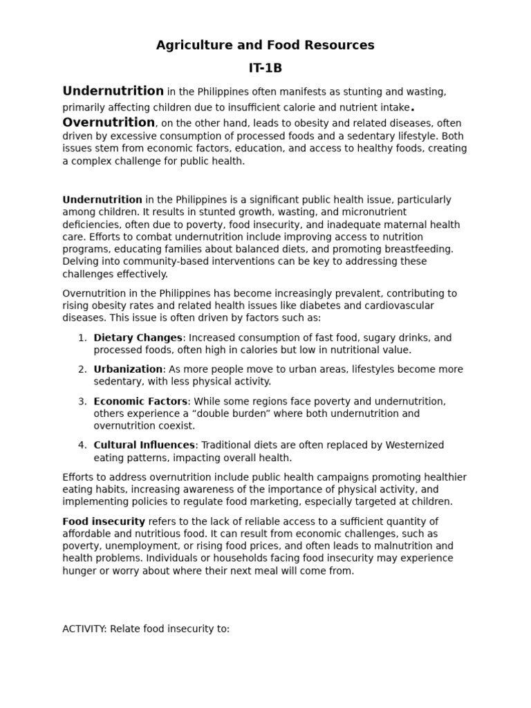 Agriculture and Food Resources | PDF | Malnutrition | Nutrition