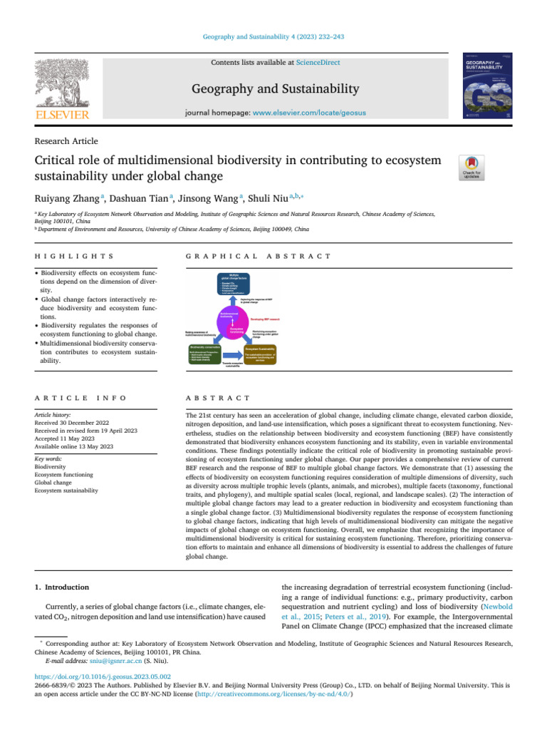 Critical Role of Multidimensional Biodiversity in Contributing To ...