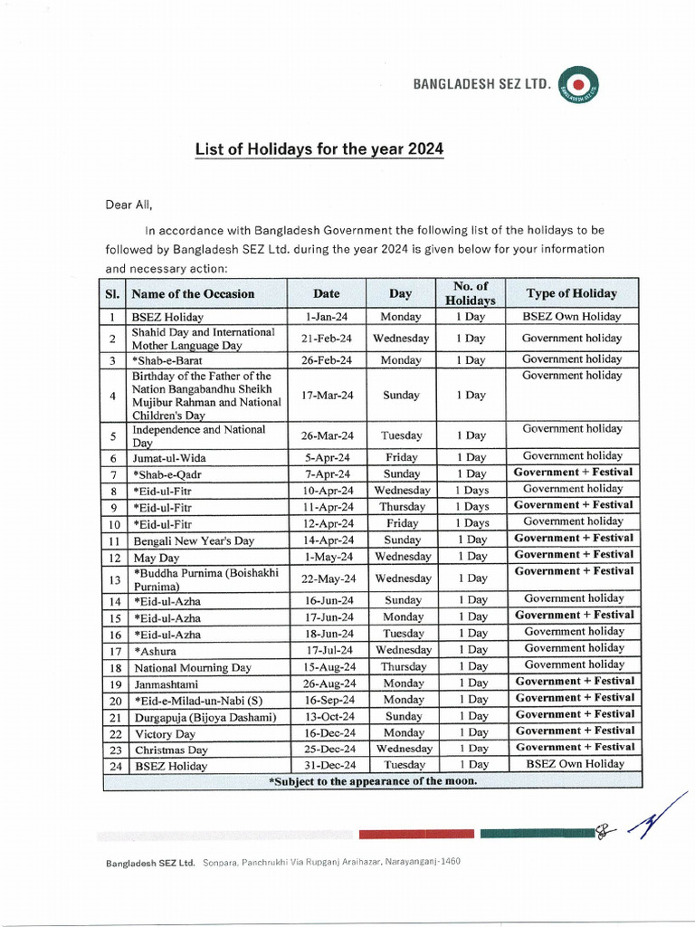List of Holidays 2024 - Revised | PDF