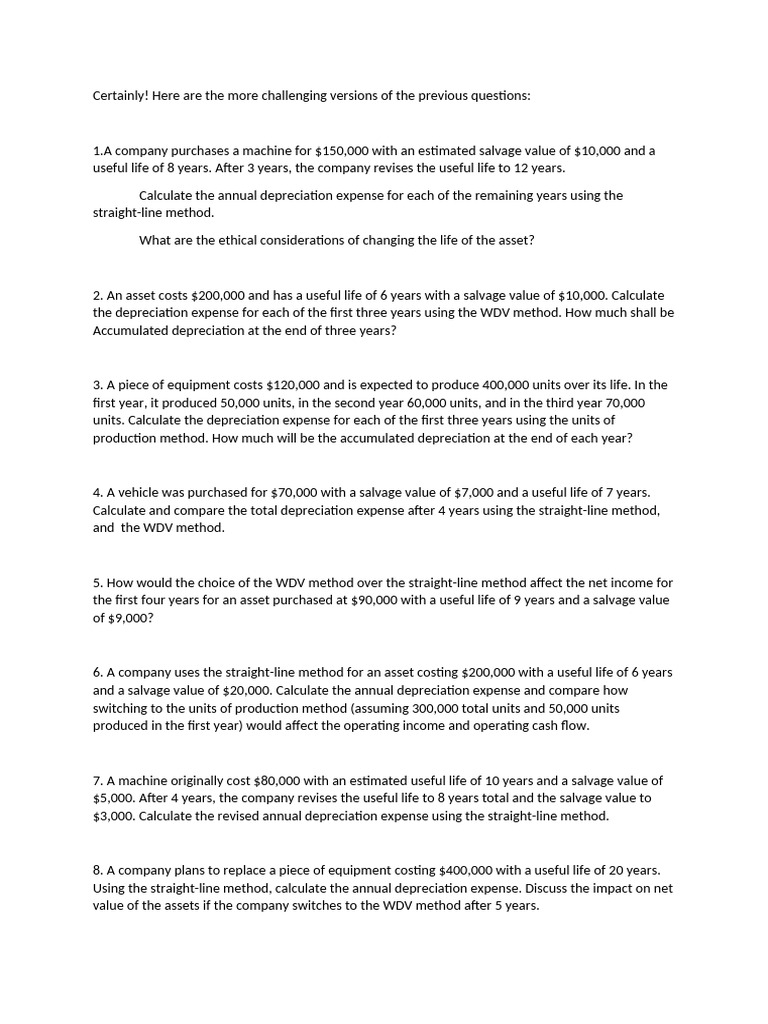 Parcticequestionsfor Depreciation | PDF | Depreciation | Business Economics