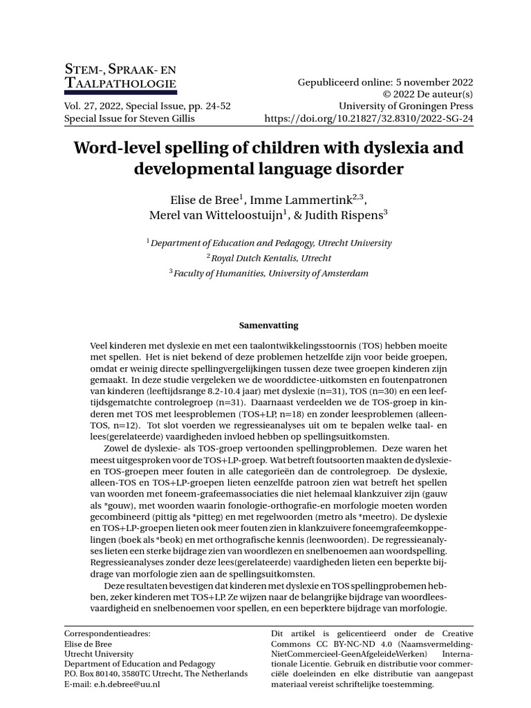 Word-Level Spelling of Children With Dyslexia and | PDF