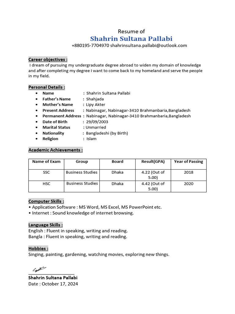 Aspiring International Student Resume | PDF