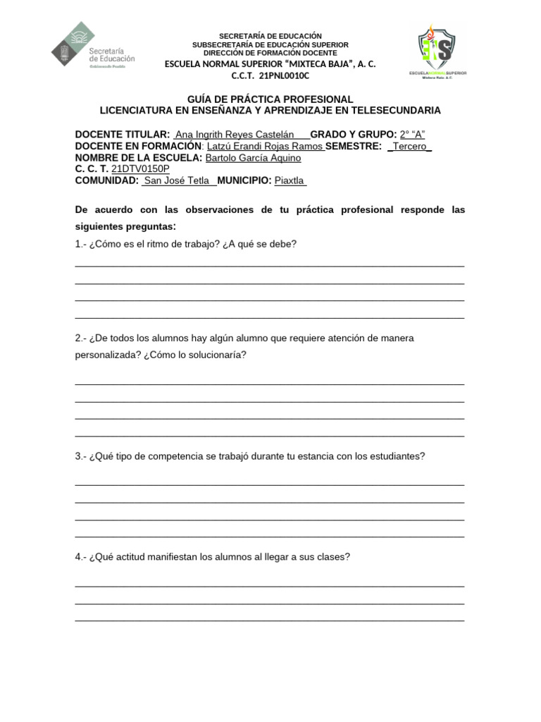 Guia De Observaciòn Y Practica Pdf Maestros Educación Más Alta