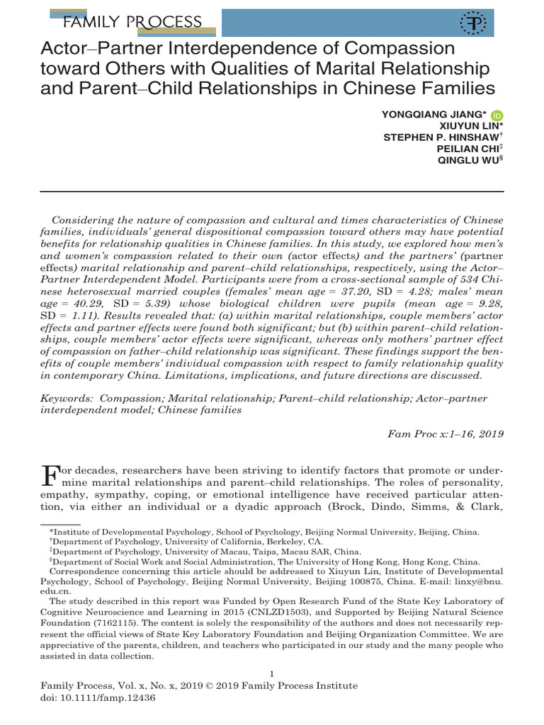 Actor-Partner Interdependence of Compassion Toward Other With Qualities ...