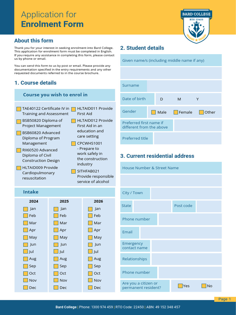 1st Aid & CPR Enrolment Form | PDF