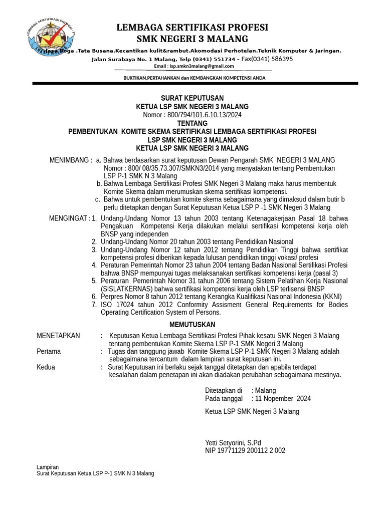 3.SK - 669 Pembentukan Komite Skema Serti Kompe | PDF