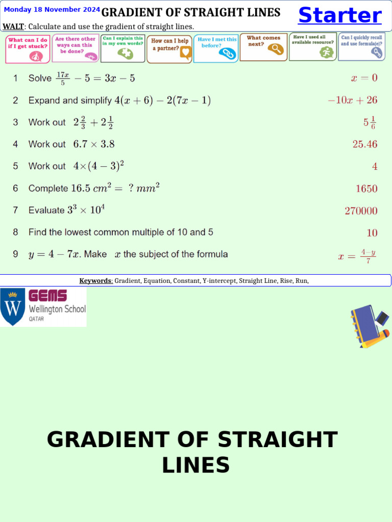 Year 10 - Lesson 1 - Gradient of Straight Lines1 | PDF | Slope ...