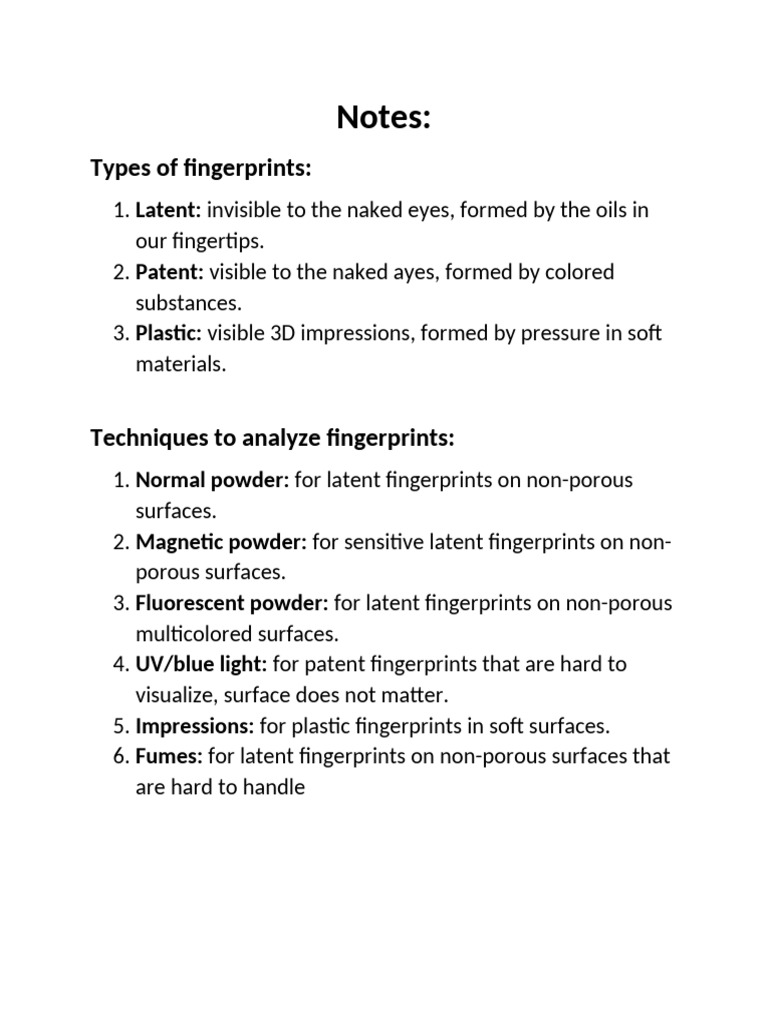 Fingerprints Quiz Notes | PDF