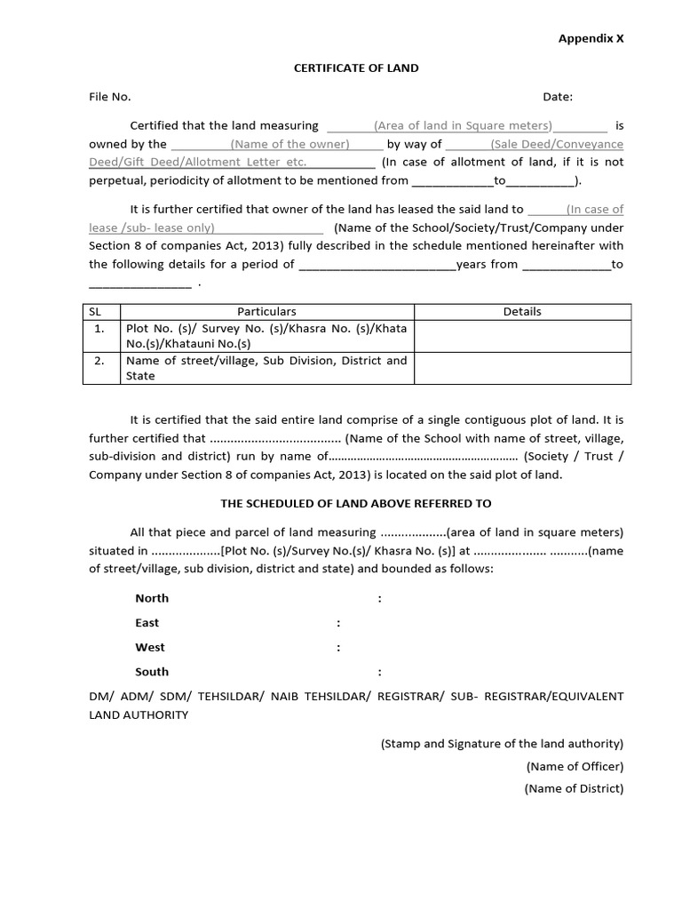 Land Certificate Format - Appendix X | PDF | Common Law | Civil Law ...