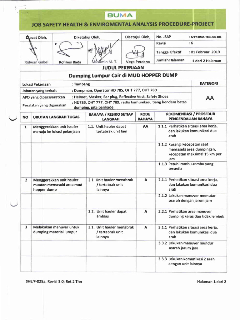 JSA Dumping Lumpur Cair Di Mud Hopper Dump | PDF