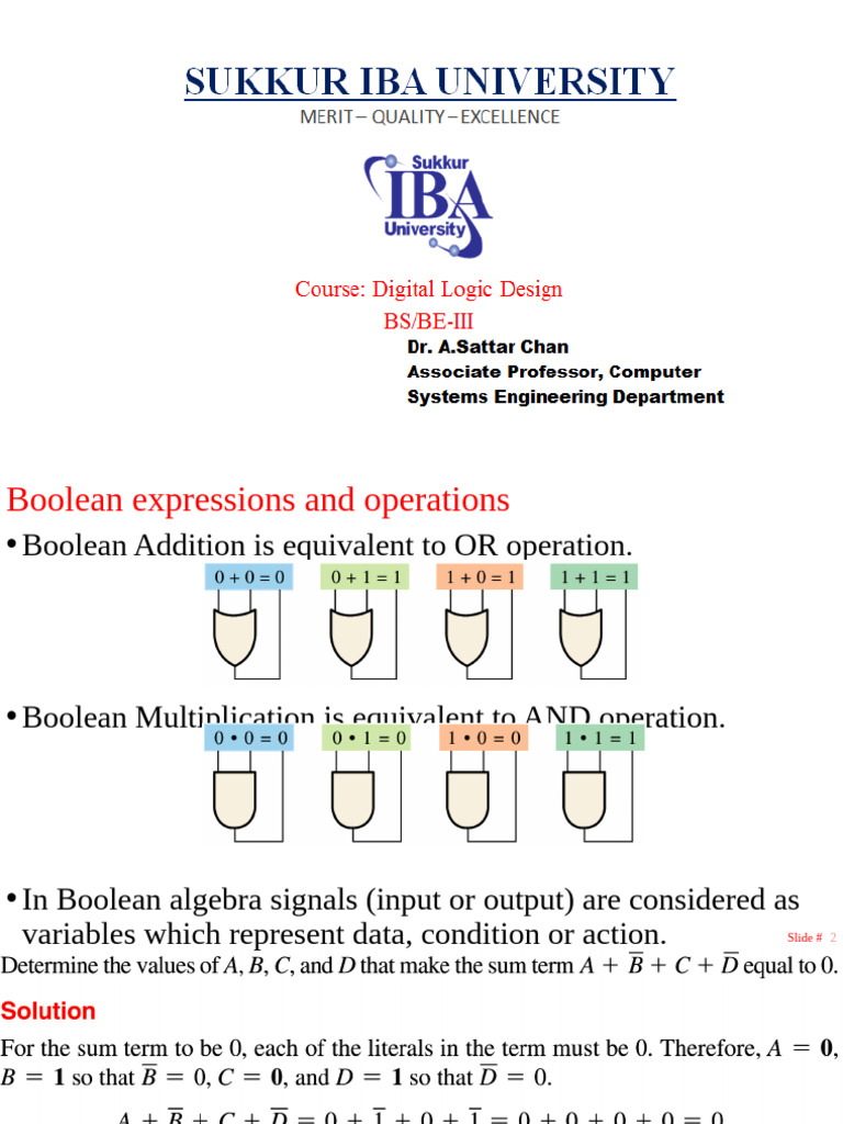 L04 DLD Ch04 Boolean Algebra and Logic Simplification | PDF | Applied Mathematics | Algebra