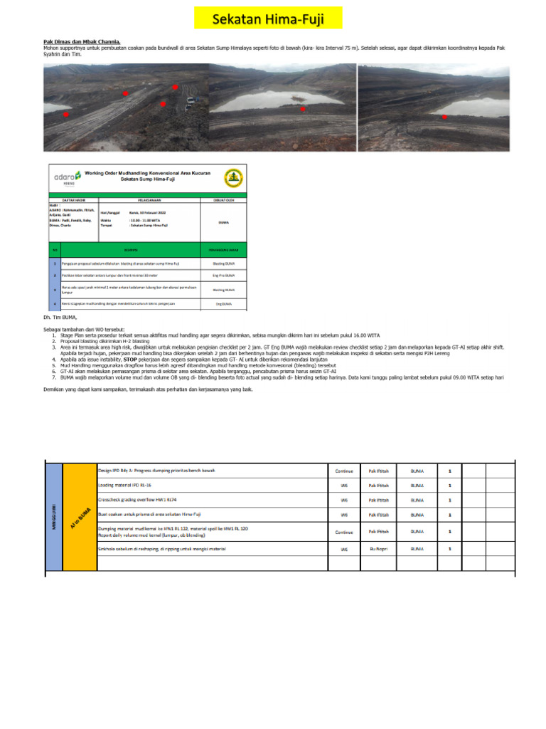 Working Order Mudhandling Konvensional Area Kucuran Sekatan Sump Hima-Fuji | PDF