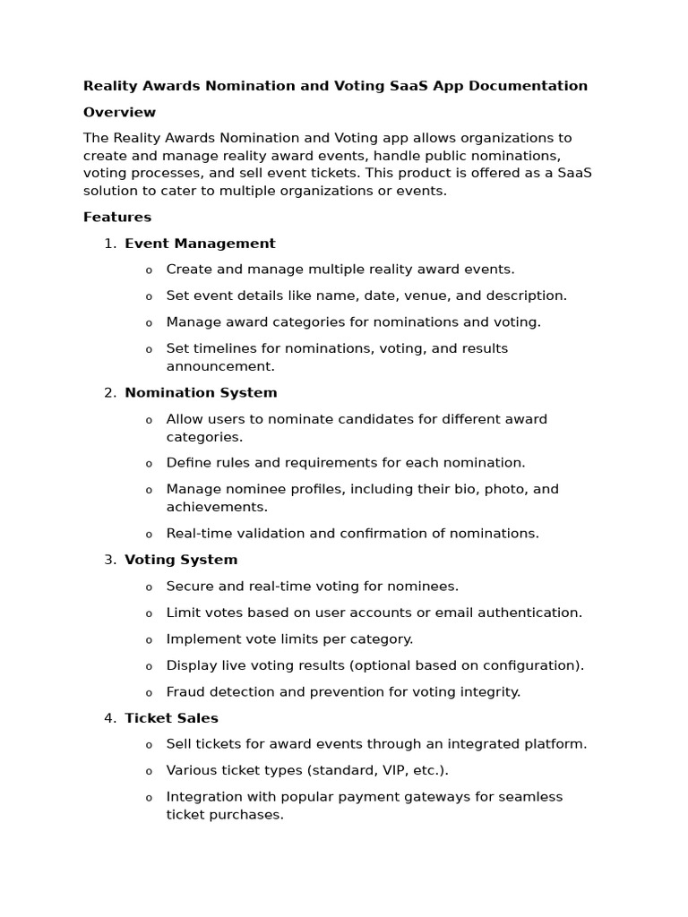 Reality Awards Nomination and Voting SaaS App Documentation | PDF ...