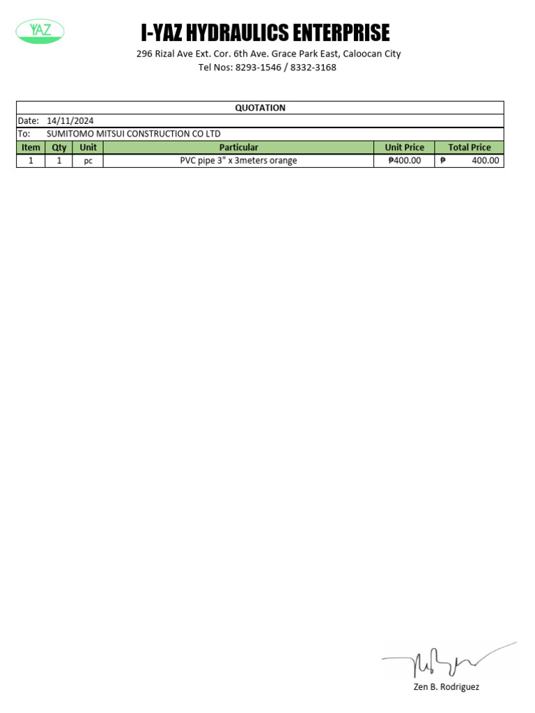 Quotation For PVC Pipe - 1 | PDF