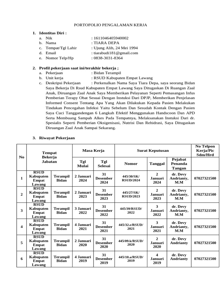 Portofolio Pengalaman Kerja Tiara Depa | PDF