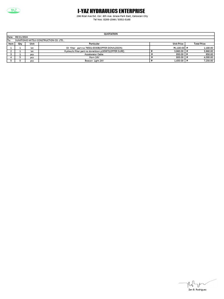 QUOTATION FOR (Oil Felter) 2 | PDF