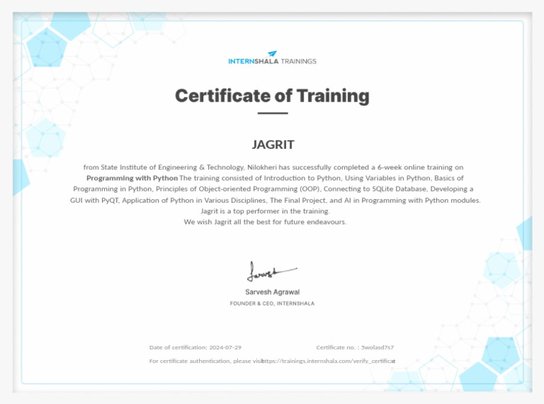 Certificate of Completion: Python Training | PDF