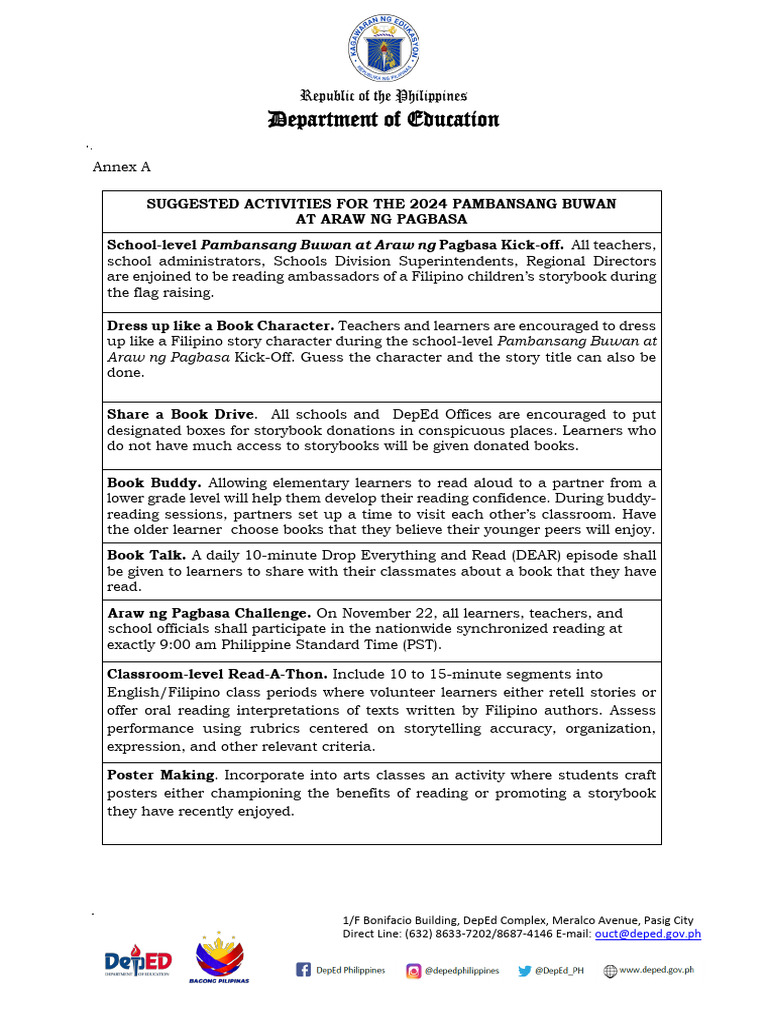 Activities for National Reading Month 2024 | PDF | Human Communication ...