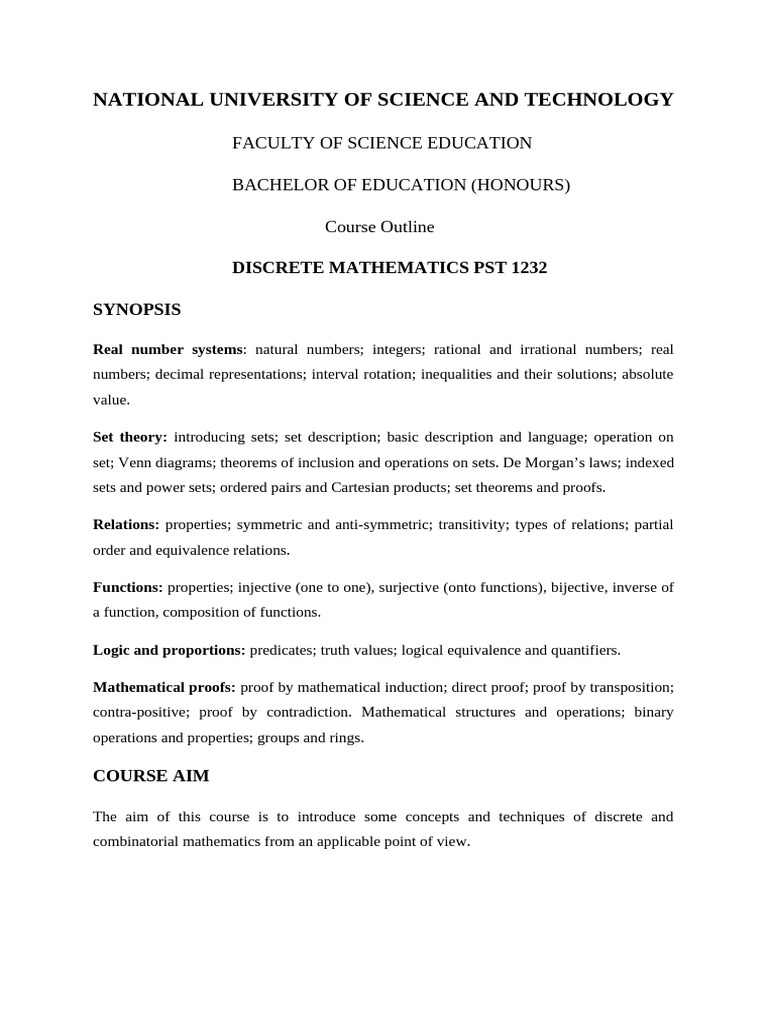 Discrete Maths Course Outline | PDF | Set (Mathematics) | Function ...