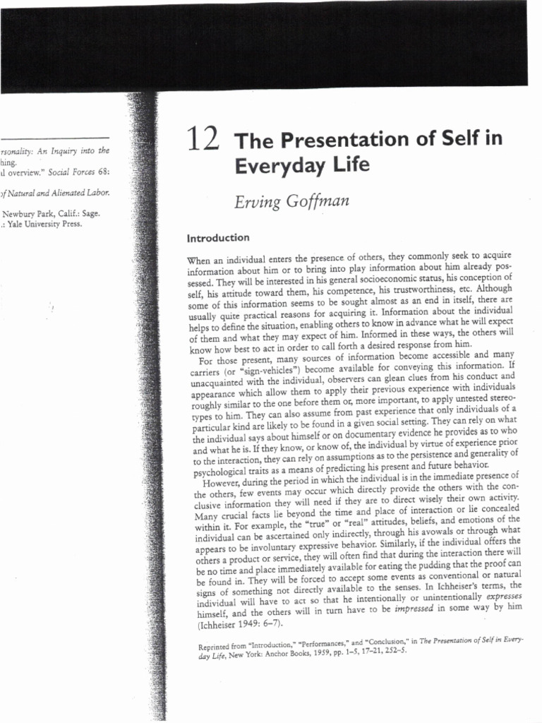 Goffman 1958 Presentation of Self | PDF