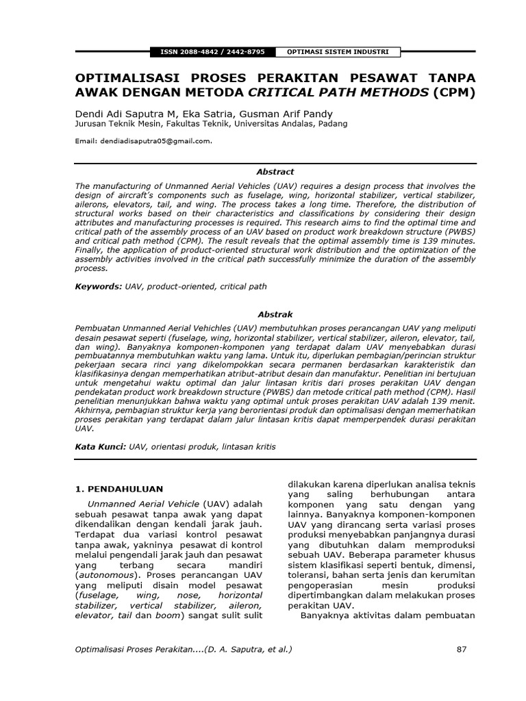 Optimalisasi Proses Perakitan Pesawat Tanpa Awak Dengan Metoda Critical ...