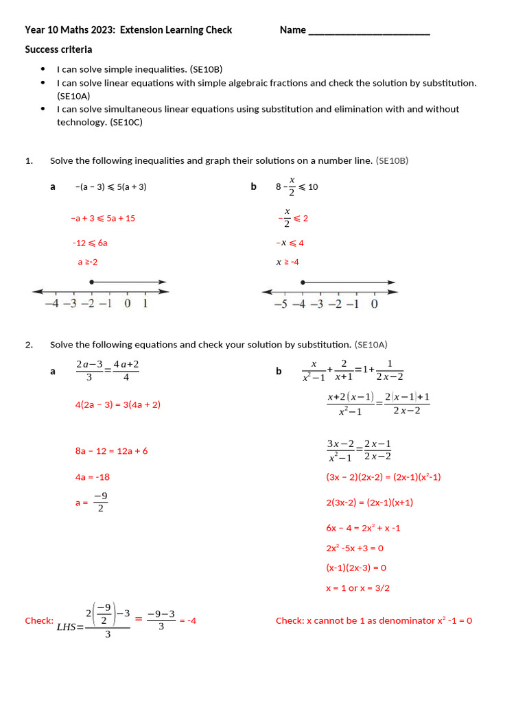 Solution For Learning Check For Extension W10 - SE10A-C | PDF | Equations | Mathematics
