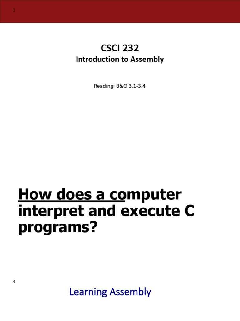 CSCI 232: Introduction To Assembly | PDF | Assembly Language | Central Processing Unit