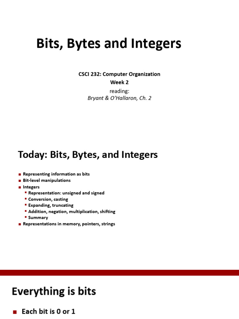 Bits Bytes and Integers: CSCI 232: Computer Organization Week 2 | PDF ...