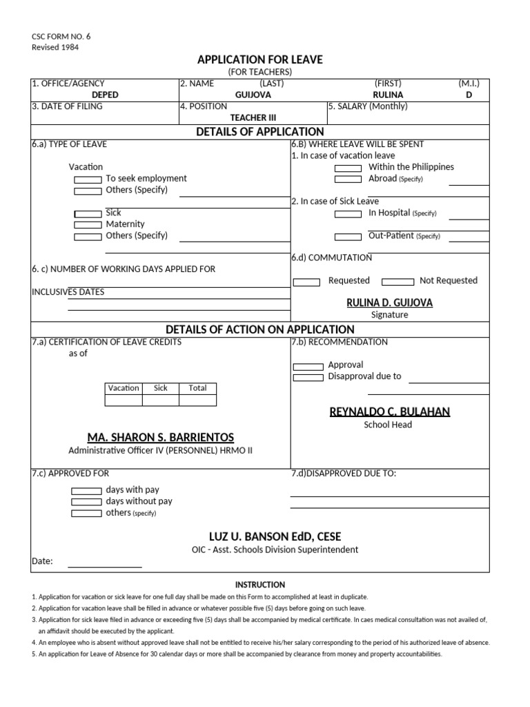 Leave Form | PDF | Sick Leave | Industrial Relations