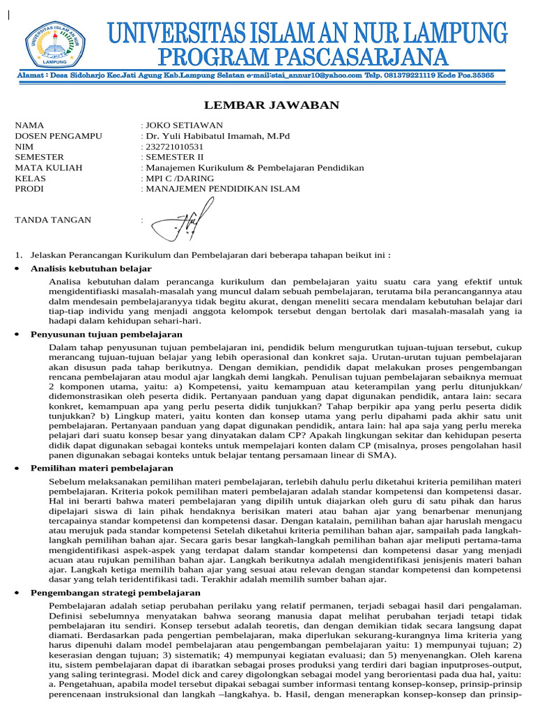 Lembar Jawaban Uas | PDF