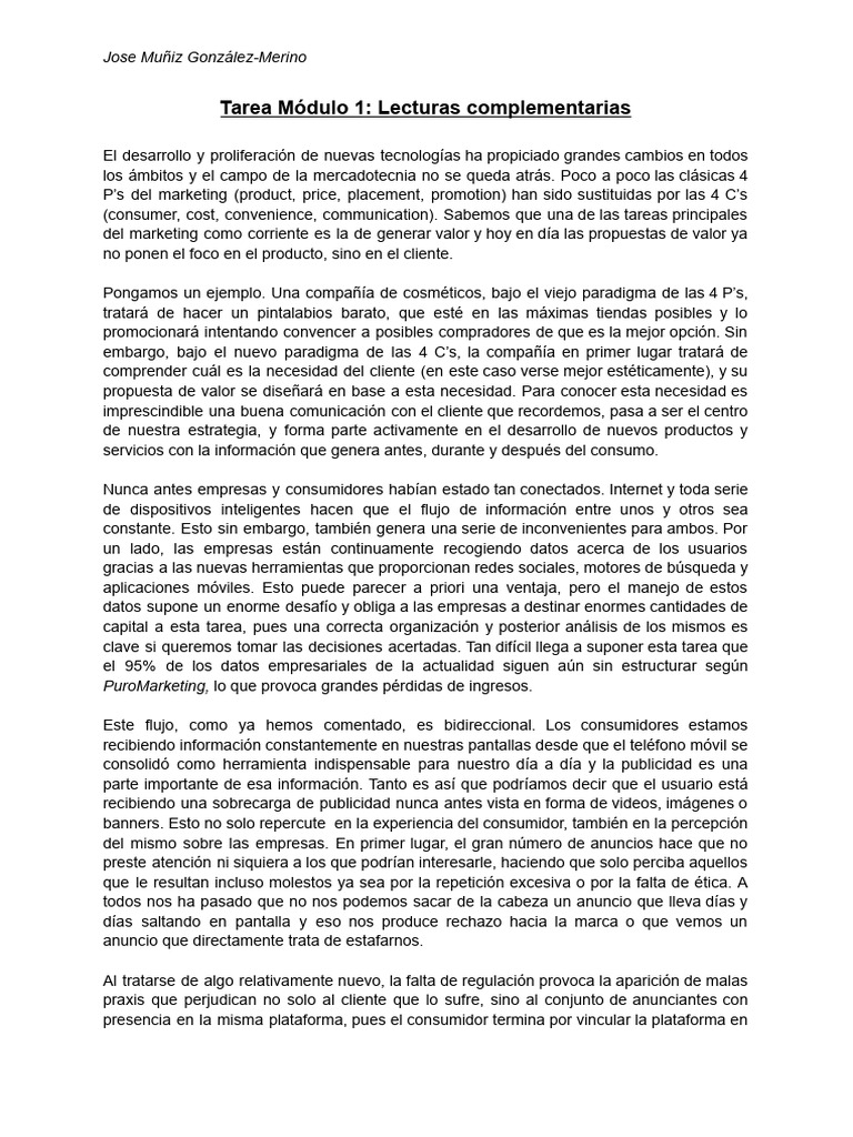 Tarea 1_ Lecturas complementarias | PDF | Marketing | Marca