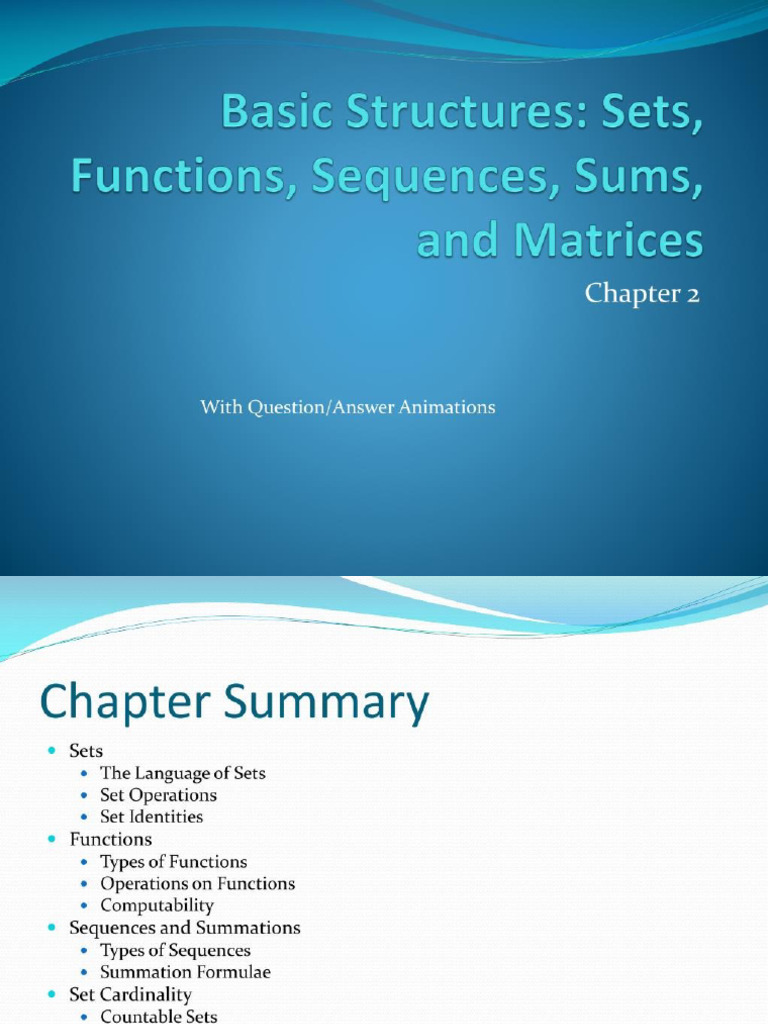 Lec 5. Basic Structures Sets, Functions, Sequences, Sums, and Matrices | PDF