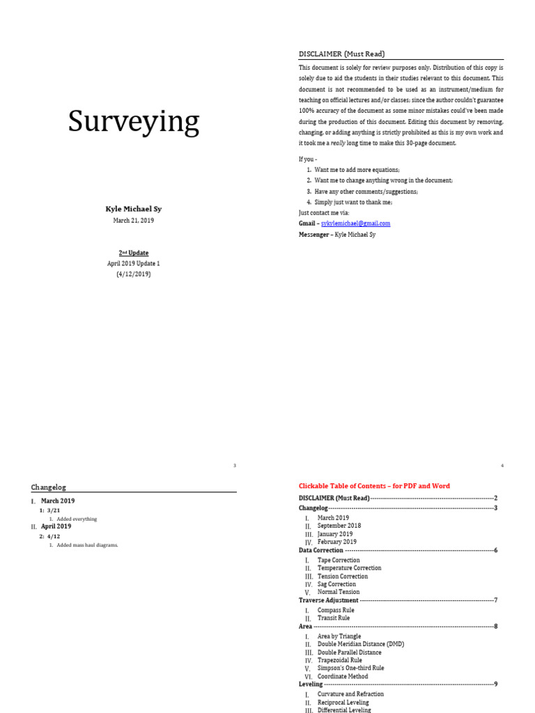 Surveying Formulas (CESURVE) | PDF | Tangent | Circle