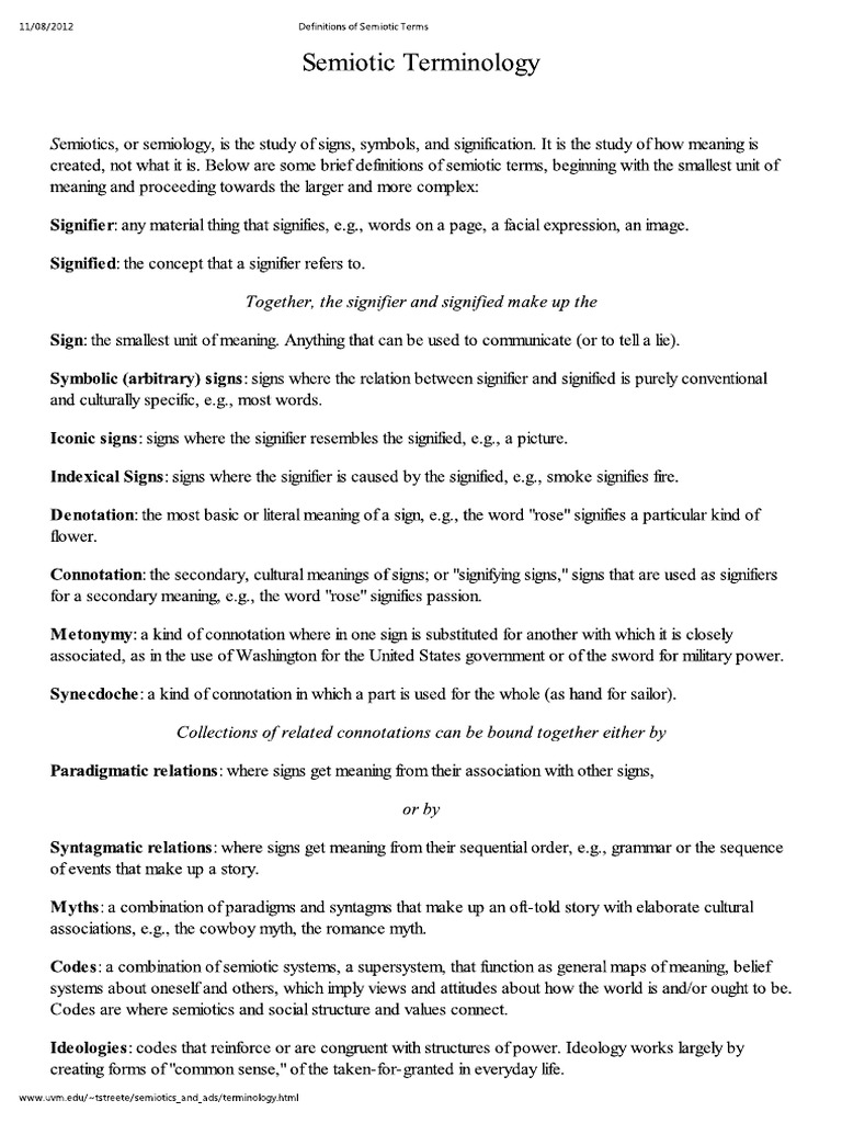 Definitions of Semiotic Terms | PDF