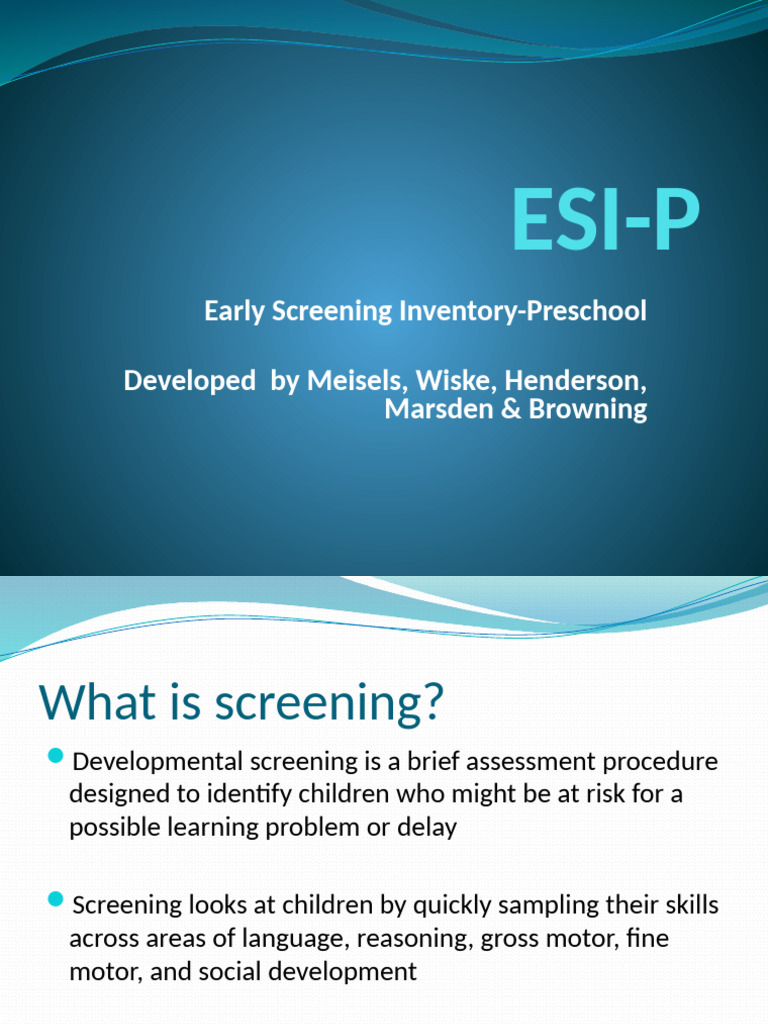 Early Screening Inventory Presentation | PDF | Special Education | Learning