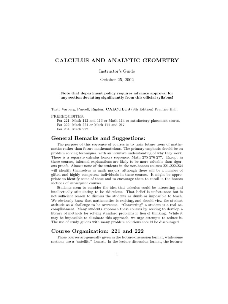 Calculus Syllabus | PDF | Integral | Derivative