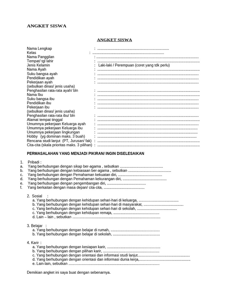 Angket Siswa | PDF | Griya & Taman