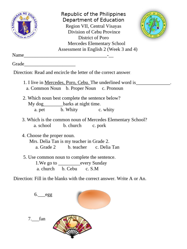 English 2 Assessment: Weeks 3-4 | PDF