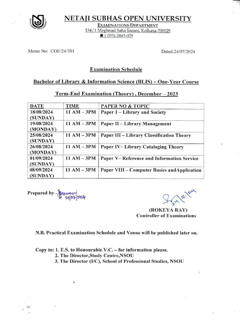 BLIS Exam Schedule TEE Theory December 2023 | PDF | Science & Mathematics