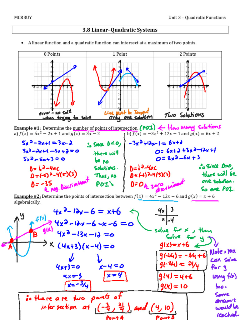 3.8 Linear-Quadratic Systems SOLUTIONS | PDF