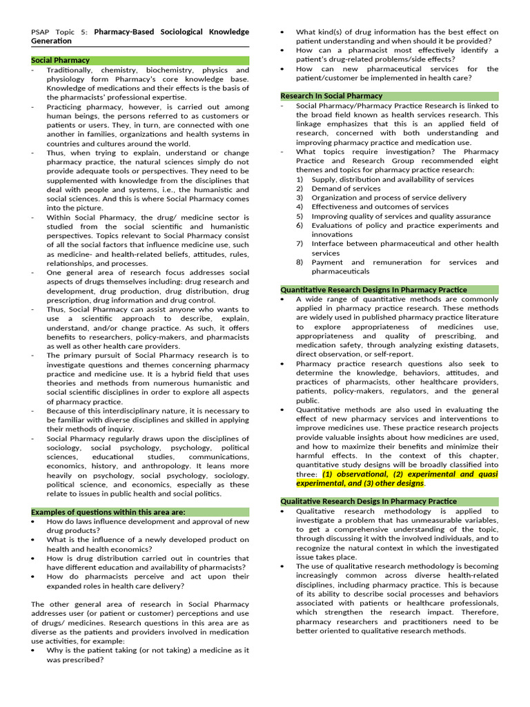 PSAP - Topic 5 to 9 | PDF | Pharmacy | Cohort Study
