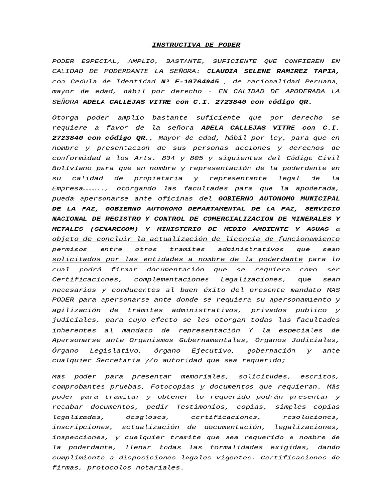Instructiva Poder Claudia Ramirez | PDF | Documento de identidad | Justicia