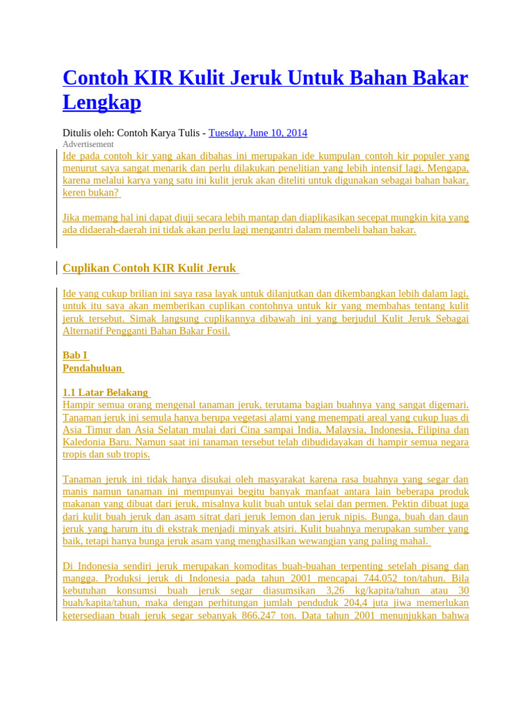 Contoh KIR Kulit Jeruk Untuk Bahan Bakar Lengkap | PDF | Kesehatan Holistik