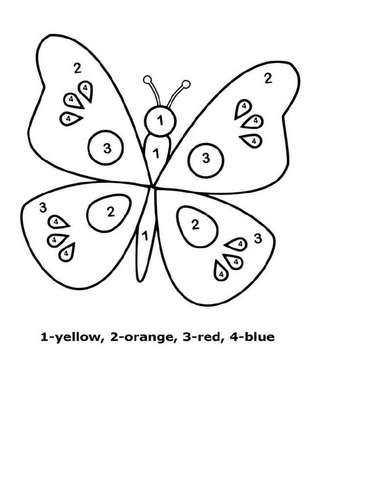 Color by Numbers Printable Worksheet For Children With Butterfly | PDF