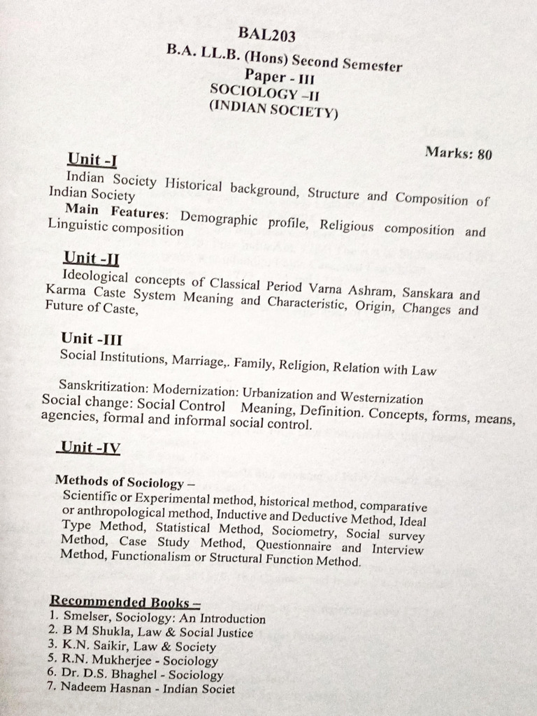 B. A. LL. B. Sociology - Second Semester | PDF