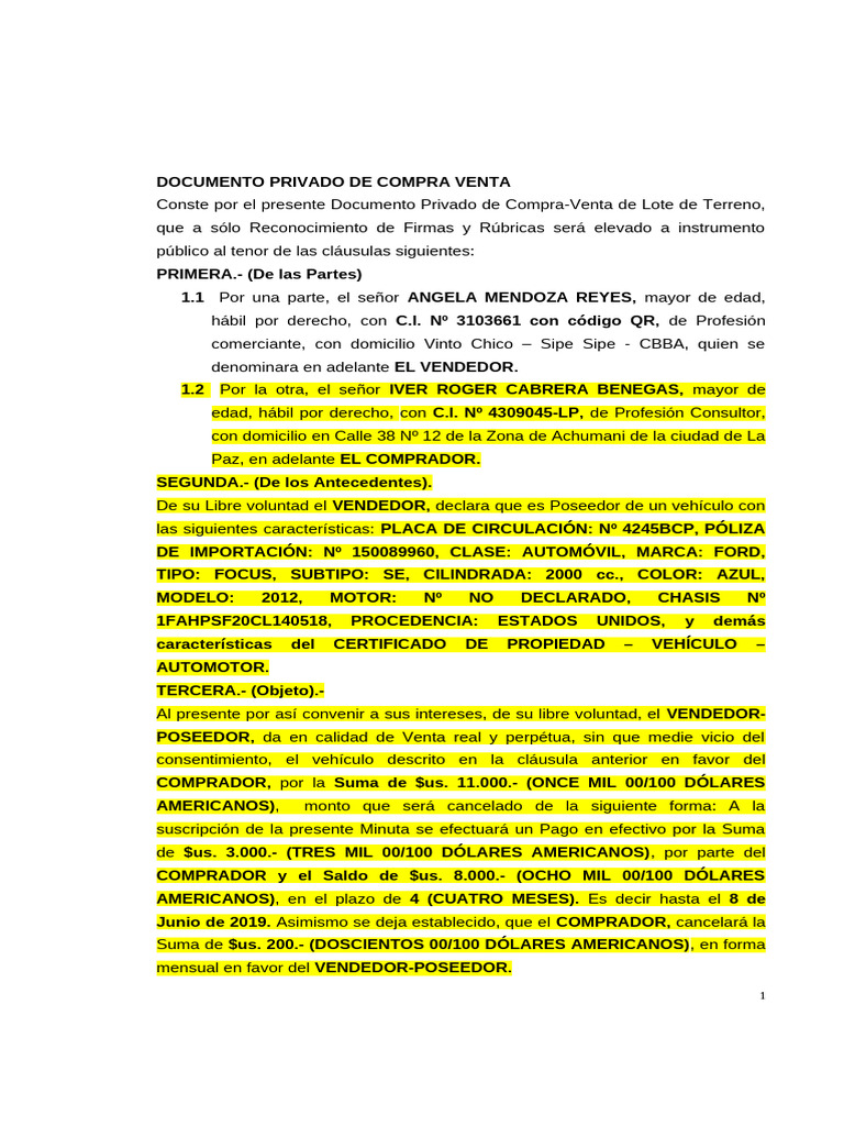 DOCUMENTO COMPRA VENTA Jhanet | PDF | Finanzas y dinero | Derecho