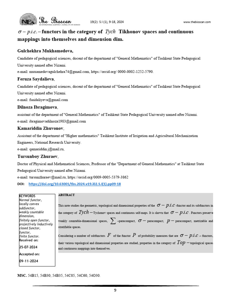 Functors in The Category of Tikhonov Spaces and Continuous Mappings Into Themselves and ...