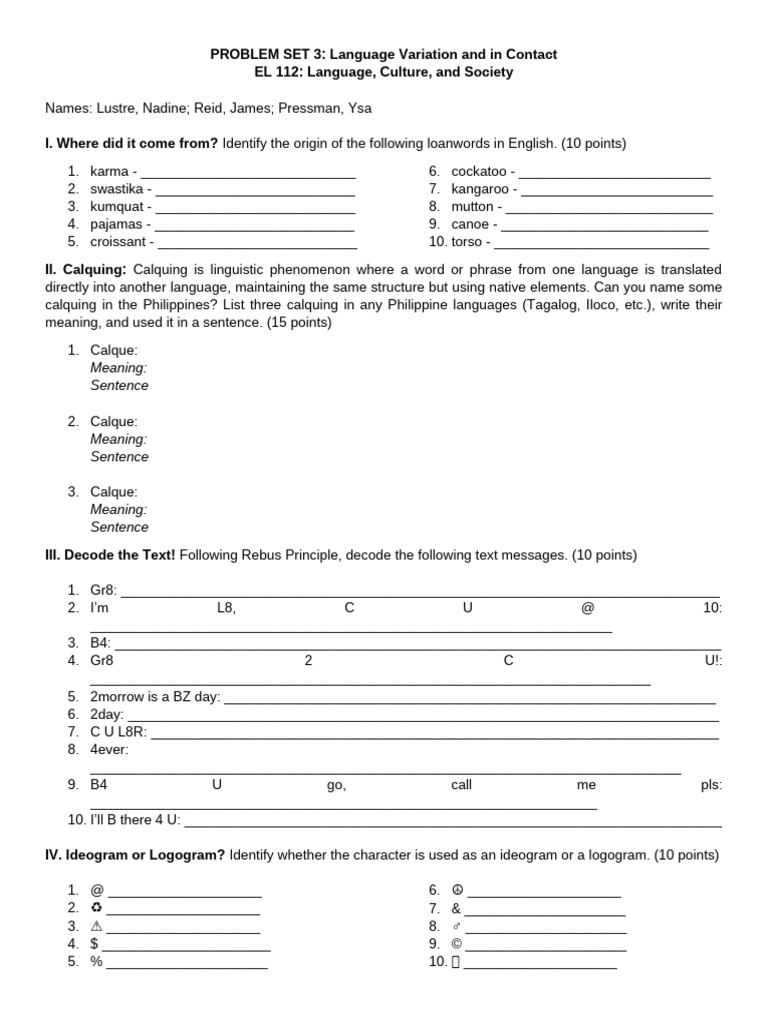 PROBLEM SET 3 Language Variation and in Contact | PDF | English ...